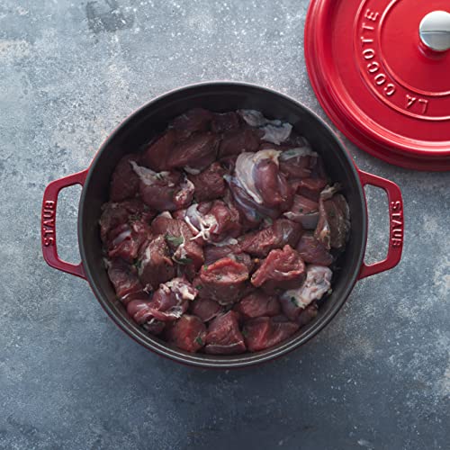 Staub Cast Iron Dutch Oven 5-qt Tall Cocotte, Made in France, Serves 5-6, Cherry