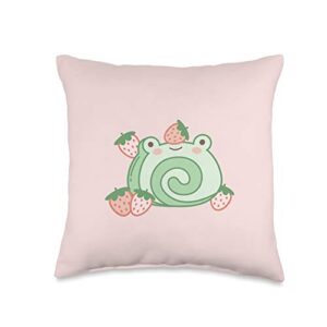 kawaii stuff cute frog strawberry cake kawaii aesthetic pink throw pillow, 16x16, multicolor