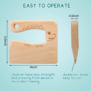 Sosation 2 Pieces Wooden Kids Knife for Cooking, Children's Safe Knives Wooden Kids Knife for Cooking and Cutting Veggies Fruits, Cute Fish and Crocodile Shape Kitchen Tool for 2-10 Years Old Kid