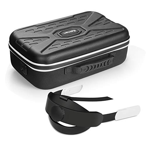 Esimen Travel Case for Oculus Quest 2 Include K5 Elite Strap, Replacment Head Strap for Meta Quesr 2 Reduced the Head Pressure,Hard EVA Storage Case Anti-falling, Shockproof, Waterproof(Black+Black)