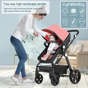 Newborn Infant Baby Bassinet Stroller - Sleeping & Sitting Mode 2 in 1 All Terrain High Landscape Shock Absorption Sunshade Comfortable Baby Toddler Strollers for 0-36 Months Old Babies