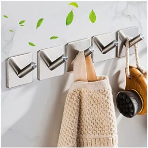 adhesive hooks heavy duty stick on hooks wall hangers waterproof stainless steel towel hanger holder sticky hooks for robes, towels, clothes, bags, keys, hats.5 packs