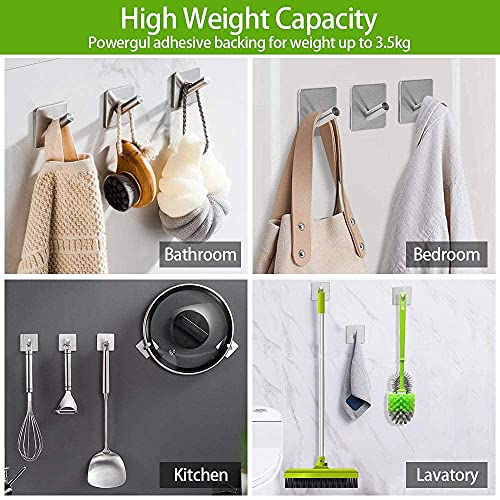 Adhesive Hooks Heavy Duty Stick on Hooks Wall Hangers Waterproof Stainless Steel Towel Hanger Holder Sticky Hooks for Robes, Towels, Clothes, Bags, Keys, Hats.5 Packs