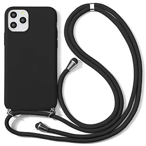 Eouine Crossbody Case for iPhone XR [6.1"], iPhone XR Case with Neck Cord Lanyard Strap - Anti-Scratch Black Silicone TPU Adjustable Necklace Strap - Phone Tether Cover, Black