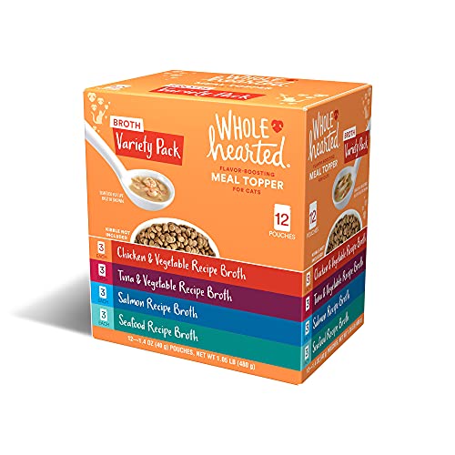 WholeHearted Flavor-Boosting Wet Cat Meal Topper Broths Variety Pack, 1.4 oz, Count of 12