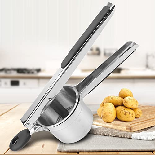 HUAPX® Potato Ricer and Masher,Heavy Duty Stainless Steel Food Ricer (11.6" x 4.5") with 14 oz Large Capacity,3-in-1 Peeler and 3 Ricing Discs for Fruit Juicer,Cooking,Purees,Baby Food Press Squeezer