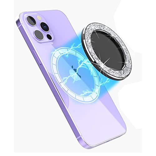 HALLEAST Magnetic Base Compatible with Popsocket iPhone 14/13/12 Mag Safe Case【Base Only】,Removable for Wireless Charging,Designed for P-Socket Grip or Phone Ring Holder Kickstand,Glitter Silver