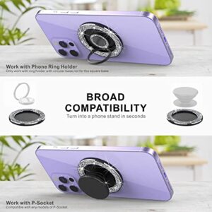 HALLEAST Magnetic Base Compatible with Popsocket iPhone 14/13/12 Mag Safe Case【Base Only】,Removable for Wireless Charging,Designed for P-Socket Grip or Phone Ring Holder Kickstand,Glitter Silver