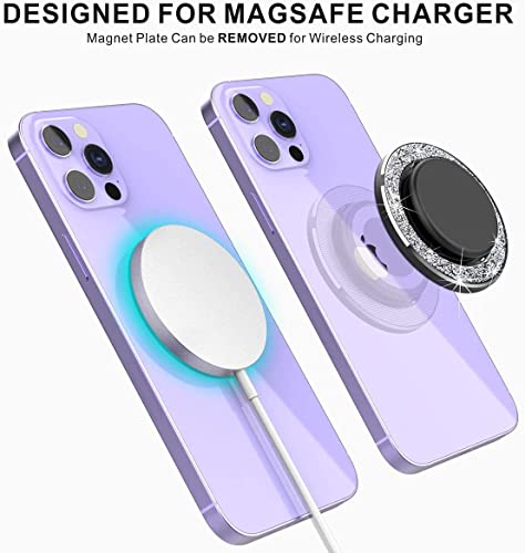 HALLEAST Magnetic Base Compatible with Popsocket iPhone 14/13/12 Mag Safe Case【Base Only】,Removable for Wireless Charging,Designed for P-Socket Grip or Phone Ring Holder Kickstand,Glitter Silver