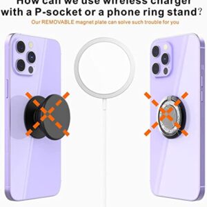 HALLEAST Magnetic Base Compatible with Popsocket iPhone 14/13/12 Mag Safe Case【Base Only】,Removable for Wireless Charging,Designed for P-Socket Grip or Phone Ring Holder Kickstand,Glitter Silver