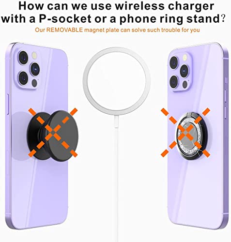 HALLEAST Magnetic Base Compatible with Popsocket iPhone 14/13/12 Mag Safe Case【Base Only】,Removable for Wireless Charging,Designed for P-Socket Grip or Phone Ring Holder Kickstand,Glitter Silver