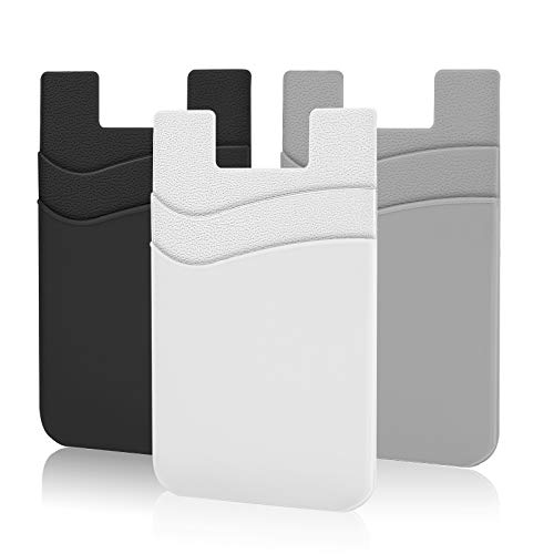 SHANSHUI Card Holder for Black of Phone, Silicone Adhesive Stick on Wallet Phone Pocket Seelve Compatible for iPhone 11 pro,Samsung Galaxy and Android Phones (Black,White,Grey/3pcs)