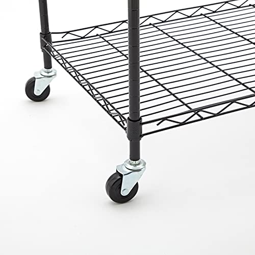 4 Shelf Garage Shelving Unit, Metal Shelves with Wheels Heavy Duty (168 lbs per Shelf), Adjustable Storage Rack, NSF Wire Shelving, Utility Shelf for Kitchen Pantry Rack, Black