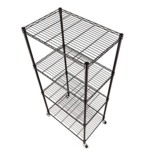 4 Shelf Garage Shelving Unit, Metal Shelves with Wheels Heavy Duty (168 lbs per Shelf), Adjustable Storage Rack, NSF Wire Shelving, Utility Shelf for Kitchen Pantry Rack, Black