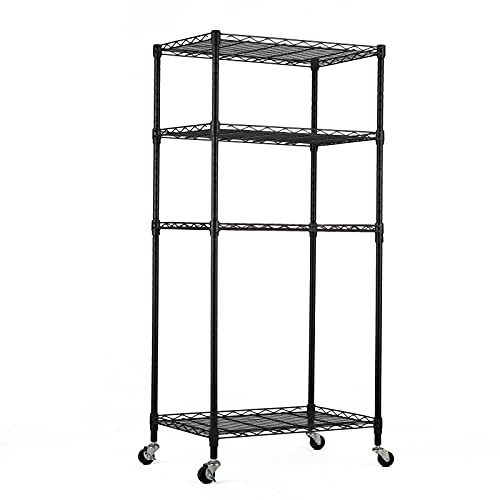 4 Shelf Garage Shelving Unit, Metal Shelves with Wheels Heavy Duty (168 lbs per Shelf), Adjustable Storage Rack, NSF Wire Shelving, Utility Shelf for Kitchen Pantry Rack, Black