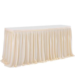 leegleri 6 ft ivory white polyester pleated table skirt for rectangle table,ruffle tutu table cloth for baby shower wedding,birthday party,gender reveal,dessert cake tables