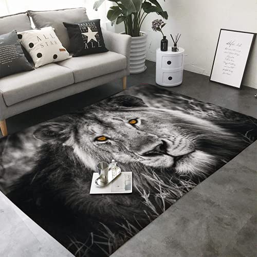 XYHH Area Rug Black and White Gray Lion Head for Living Room Dining Room Bedroom playroom Parent-Child Game mat Study Office Room Decor lz Gray,white 39x60in