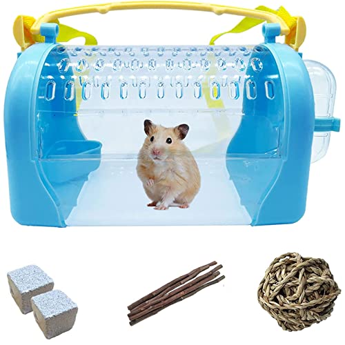 Tfwadmx Hamster Travel Carrier Portable Cages with Water Bottle Gerbil Transparent Travel Carry Case Outdoor Vacation House for Miniature Rabbit,Chinchilla and Other Small Rodents