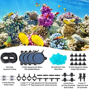 101 PCS 4 Inch Air Stone Disc Bubble Diffuser with Sucker, 52 ft Silicone Airline Tubing with Air Pump Accessories, 4 Control Valve,4 Check Valves, 12 Suction Cups for Hydroponics Aquarium Fish Tank