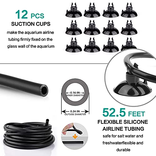 101 PCS 4 Inch Air Stone Disc Bubble Diffuser with Sucker, 52 ft Silicone Airline Tubing with Air Pump Accessories, 4 Control Valve,4 Check Valves, 12 Suction Cups for Hydroponics Aquarium Fish Tank