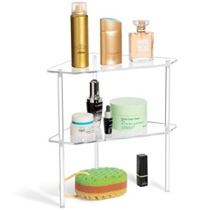 jetec 2 pieces corner bathroom organizer counter shelf acrylic bathroom organizer stackable shelves clear floating shower corner vanity shelf for bathroom kitchen toilet