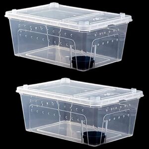 kathson 2pcs reptile feeding box portable small snake terrarium habitat mini pet breeding cage hatching container transparent gecko houses for small frog tarantula spider scorpion (white)