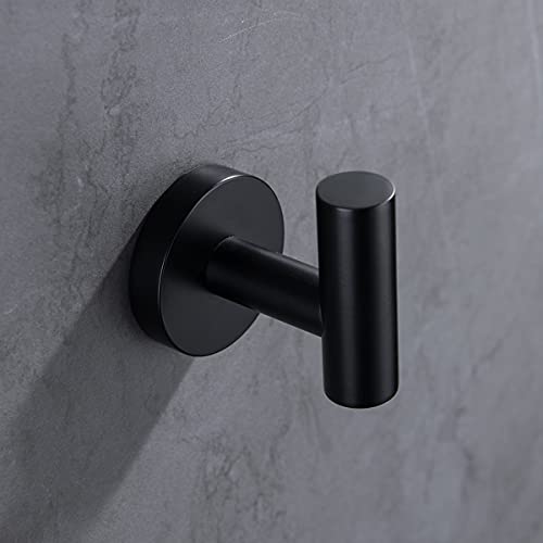 2 Pack Bath Towel Hooks Wall Mounted Robe Hook for Bathroom Kitchen SUS304 Stainless Steel Coat Clothes Hooks Rustproof (Matt Black) 2.2 x 1.97 x 2.52 Inch (6308)