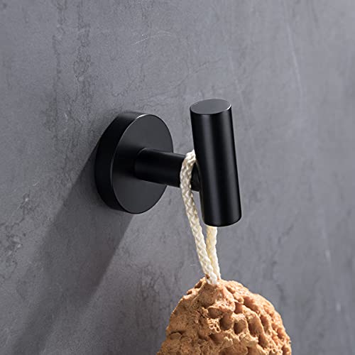 2 Pack Bath Towel Hooks Wall Mounted Robe Hook for Bathroom Kitchen SUS304 Stainless Steel Coat Clothes Hooks Rustproof (Matt Black) 2.2 x 1.97 x 2.52 Inch (6308)