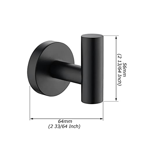 2 Pack Bath Towel Hooks Wall Mounted Robe Hook for Bathroom Kitchen SUS304 Stainless Steel Coat Clothes Hooks Rustproof (Matt Black) 2.2 x 1.97 x 2.52 Inch (6308)