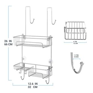 COSYLAND Shower Caddy Hanging Over The Door, Rustproof SUS304 Stainless Steel Bathroom Organizer Basket Shelf Storage Rack Shampoo Soap Dishes Holder Hooks, for Dorm, Toilet, Bath and Kitchen, Silver