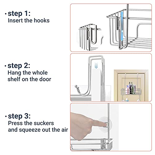 COSYLAND Shower Caddy Hanging Over The Door, Rustproof SUS304 Stainless Steel Bathroom Organizer Basket Shelf Storage Rack Shampoo Soap Dishes Holder Hooks, for Dorm, Toilet, Bath and Kitchen, Silver