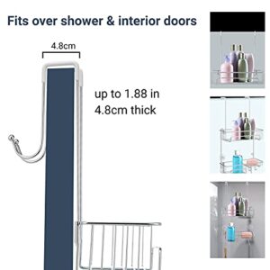 COSYLAND Shower Caddy Hanging Over The Door, Rustproof SUS304 Stainless Steel Bathroom Organizer Basket Shelf Storage Rack Shampoo Soap Dishes Holder Hooks, for Dorm, Toilet, Bath and Kitchen, Silver