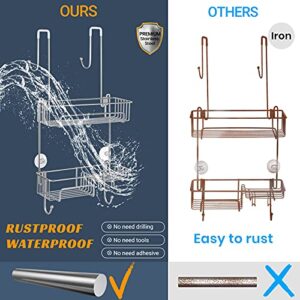 COSYLAND Shower Caddy Hanging Over The Door, Rustproof SUS304 Stainless Steel Bathroom Organizer Basket Shelf Storage Rack Shampoo Soap Dishes Holder Hooks, for Dorm, Toilet, Bath and Kitchen, Silver