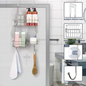 COSYLAND Shower Caddy Hanging Over The Door, Rustproof SUS304 Stainless Steel Bathroom Organizer Basket Shelf Storage Rack Shampoo Soap Dishes Holder Hooks, for Dorm, Toilet, Bath and Kitchen, Silver