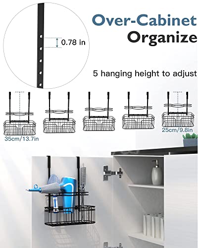 Hair Tool Organizer, ULG Hair Dryer Holder Over Cabinet or Wall Mount, Bathroom Organizer Under Sink with 5 Adjustable Heights and 3 Compartments for Hair Dryer, Curling Wand, Hair Straightener(Black)