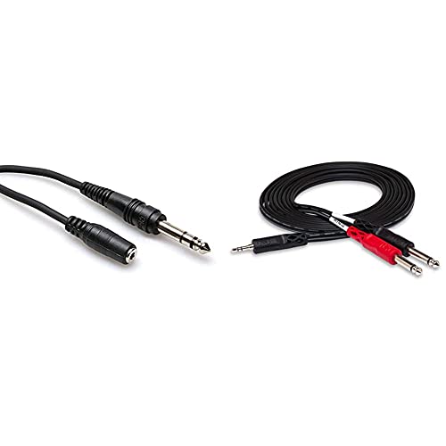 HOSA MHE-310 3.5 mm TRS(Female) to 1/4" TRS(Male) Headphone Adaptor Cable, 10 Feet Black & Hosa CMP-159 3.5 mm TRS to Dual 1/4" TS Stereo Breakout Cable, 10 Feet, Black, 1-Pack