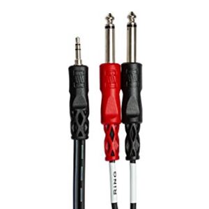 HOSA MHE-310 3.5 mm TRS(Female) to 1/4" TRS(Male) Headphone Adaptor Cable, 10 Feet Black & Hosa CMP-159 3.5 mm TRS to Dual 1/4" TS Stereo Breakout Cable, 10 Feet, Black, 1-Pack