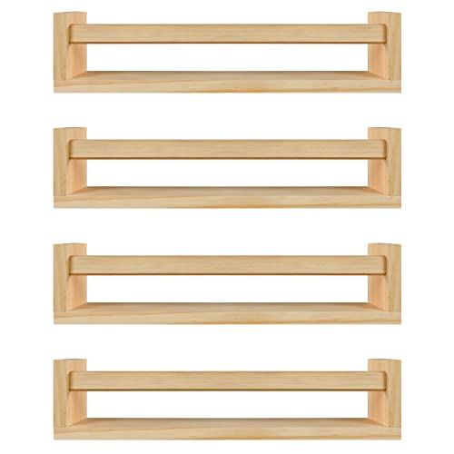 BOMID Wall Bookshelves,Set of 4 Natural Wood Floating Bookshelf,Nursery Shelves,Floating Book Shelves for Wall(Burlywood)