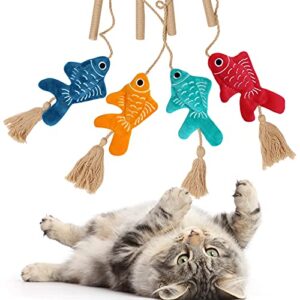 CiyvoLyeen Goldfishes Cat Wand Catnip Toys with Tassels Kitten Fishes Teaser Chew Knickknack Interactive Fishing Rod Pillows Catmint Plush Kitty Plaything Gift Ideas Set of 4