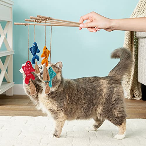 CiyvoLyeen Goldfishes Cat Wand Catnip Toys with Tassels Kitten Fishes Teaser Chew Knickknack Interactive Fishing Rod Pillows Catmint Plush Kitty Plaything Gift Ideas Set of 4