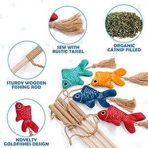 CiyvoLyeen Goldfishes Cat Wand Catnip Toys with Tassels Kitten Fishes Teaser Chew Knickknack Interactive Fishing Rod Pillows Catmint Plush Kitty Plaything Gift Ideas Set of 4