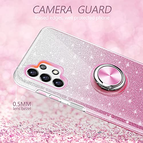 KSWOUS Galaxy A32 5G Case with 2 Pack Screen Protector, Crystal Clear Glitter Sparkly Bling Pink Protective Cover with Kickstand for Women Girls Slim Shockproof Case for Samsung A32 5G (Pink)