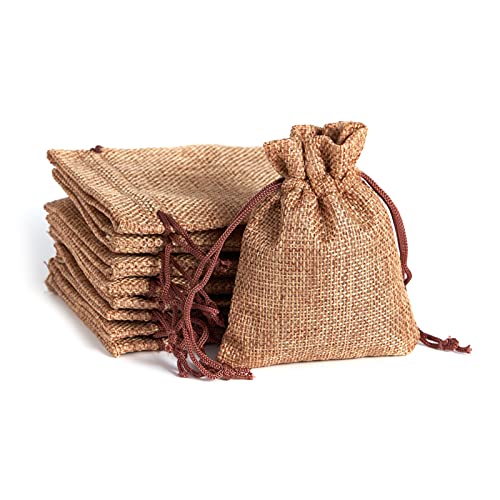 Tendwarm 20 Pcs 3x4 Inch Linen Burlap Bags with Drawstring Reusable Jewelry Pouches Craft Gift Bags for Christmas