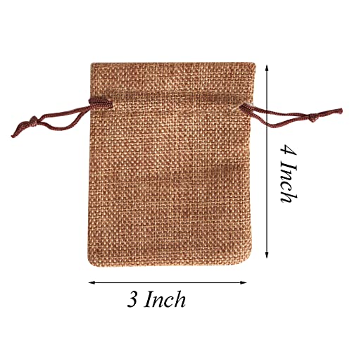 Tendwarm 20 Pcs 3x4 Inch Linen Burlap Bags with Drawstring Reusable Jewelry Pouches Craft Gift Bags for Christmas