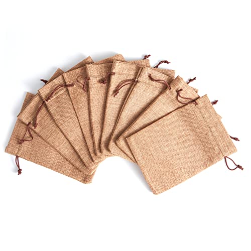 Tendwarm 20 Pcs 3x4 Inch Linen Burlap Bags with Drawstring Reusable Jewelry Pouches Craft Gift Bags for Christmas