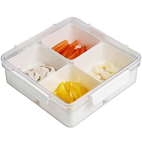 Shopwithgreen Divided Serving Tray with Lid, Removable Divided Platter Food Storage Containers with 4 Compartment for Christmas Party, Veggies, Snack, Fruit, Nuts, Candy, Cracker, Chip