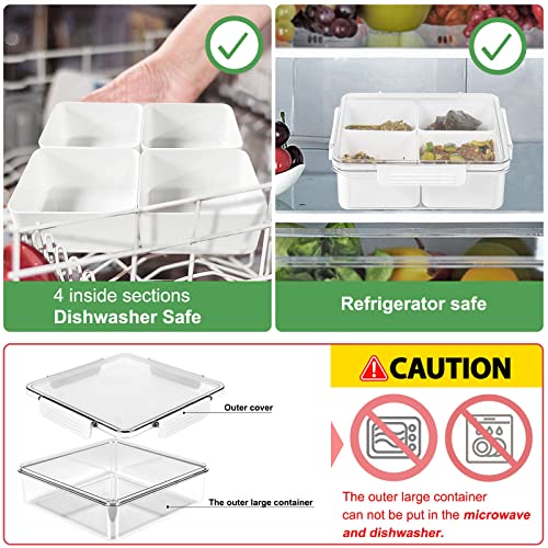 Shopwithgreen Divided Serving Tray with Lid, Removable Divided Platter Food Storage Containers with 4 Compartment for Christmas Party, Veggies, Snack, Fruit, Nuts, Candy, Cracker, Chip