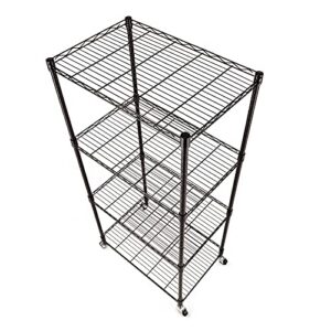 N&F Hlyluoyi 4-Shelf Storage Rack, Garage Shelves Heavy Duty，Metal Shelving with Wheels, 165 Pounds Per Utility Shelf Unit, Wire Rack Organizer, Black(13.4D x 23.2W x 49.8H)