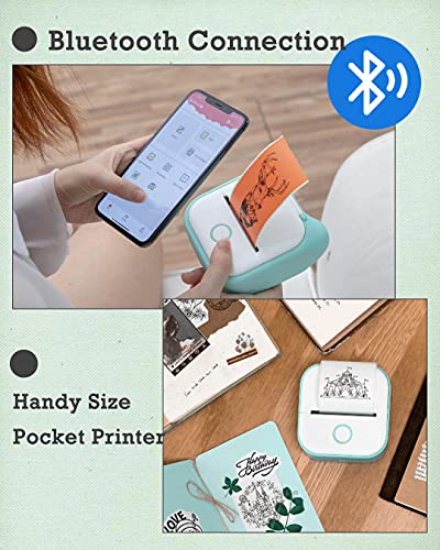 Memoqueen Pocket Sticker Printer T02 Thermal Photo Printer, Sticker Maker Machine for Photos, Diaries, Memos, Study Notes, Work Plans,Wireless Receipt Printer Compatible with iOS & Android, Green