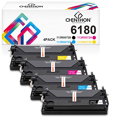 CHENPHON Compatible 6180 Toner Cartridge Replacement for Xerox Phaser 6180 6180N 6180DN 6180MFP-D 6180MFP-N Printer for Xerox 113R00726 113R00723 113R00724 113R00725 [KCMY-4PACK]